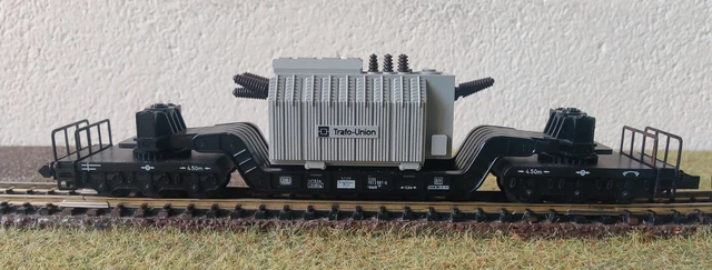 MINITRIX 13298 Tiefladewagen mit Transformator "Trafo Union " der DB ...