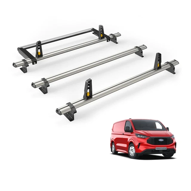 FORD TRANSIT CUSTOM Roof Rack for 2024+ Long (L2) 3 Bar + Roller Van ...