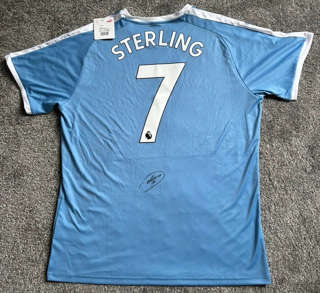 RAHEEM STERLING #7 Hand Signed Puma Blue Training Football Shirt with ...