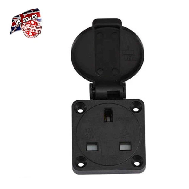 13 AMP BLACK Panel Mount Socket Connector 2P+E 230V IP54 UK Mains £8.95 ...