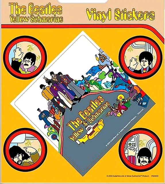 THE BEATLES 5X Yellow Submarine Official Vinyl Band Album Stickers 75mm ...