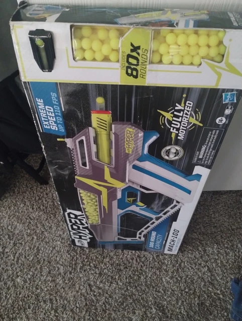 NERF HYPER MACH-100 Fully Motorized Blaster 80 Hyper Rounds Eyewear New ...
