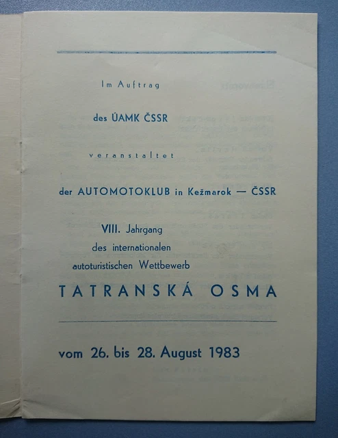 PROGRAMMA TATRANSKA OSMA 1983 Automotoklub Kezmarok CSSR Motorsport EUR ...