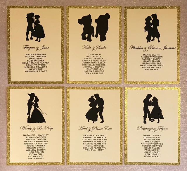 DISNEY WEDDING TABLE Plan Cards, Personalised Silhouette Seating Chart ...
