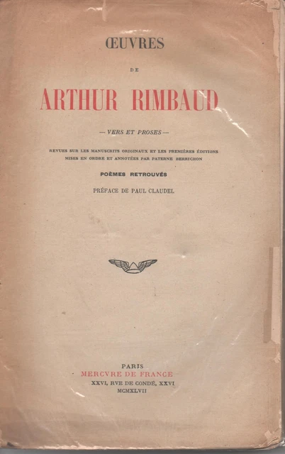 OEUVRES DE ARTHUR Rimbaud-Vers et Proses-Poèmes retrouvés-Mercure de ...