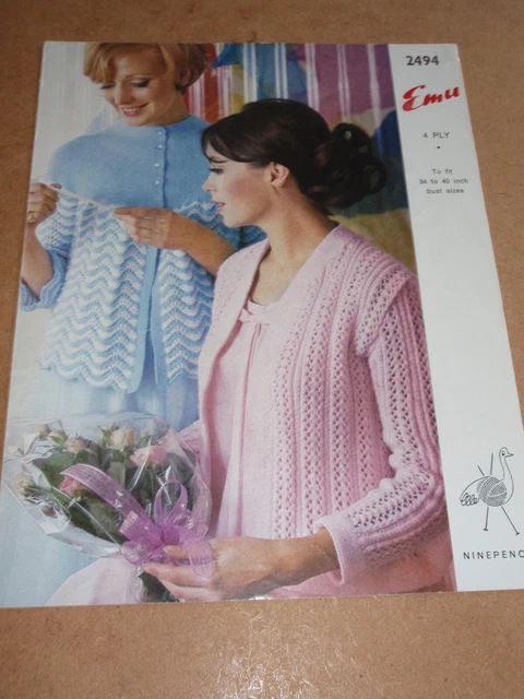 VINTAGE EMU 4 Ply Knitting Pattern 2494 Lady's Bedjackets 34-40" £1.99 ...