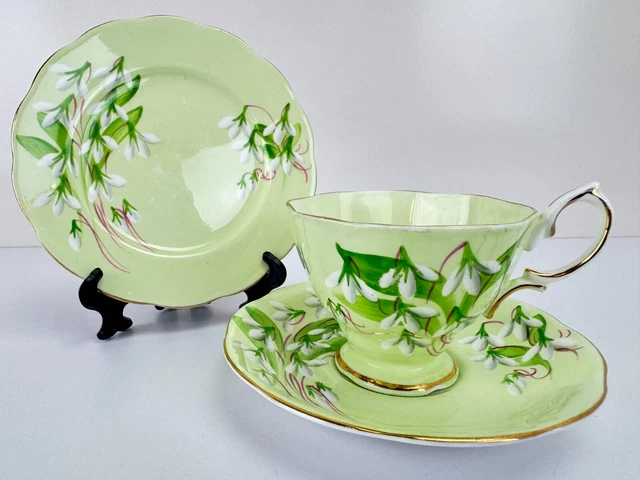 VINTAGE ROYAL ALBERT Laurentian Snowdrop - Green Tea Cup Trio Set $59. ...