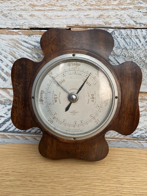 VINTAGE SB SHORTLAND Smiths British Made Barometer Wooden 4-Leaf Clover ...