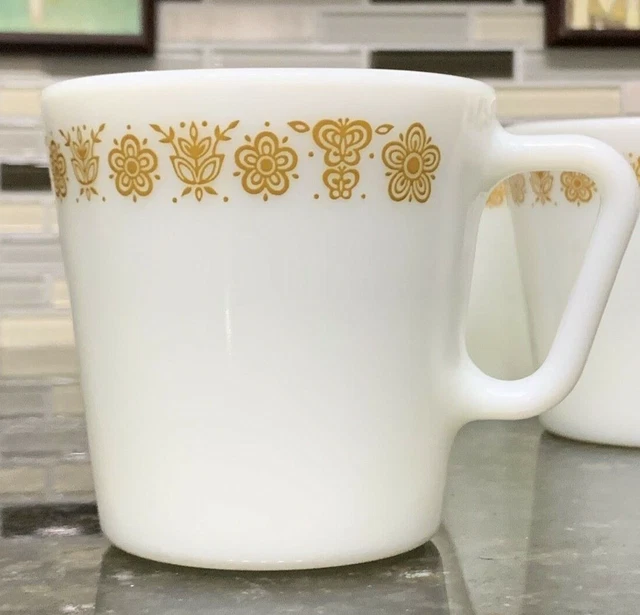 VINTAGE PYREX COFFEE Cup Butterfly Gold Milk Glass Corelle Mug ...