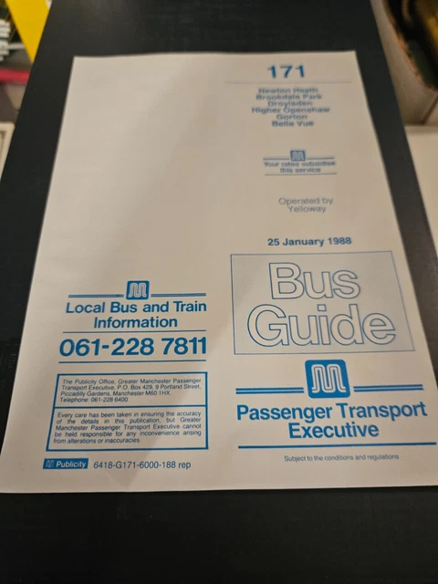 MANCHESTER BUS TRANSPORT Timetable Leaflet GMPTE 25 Jan 1988 HO7.90 £3. ...