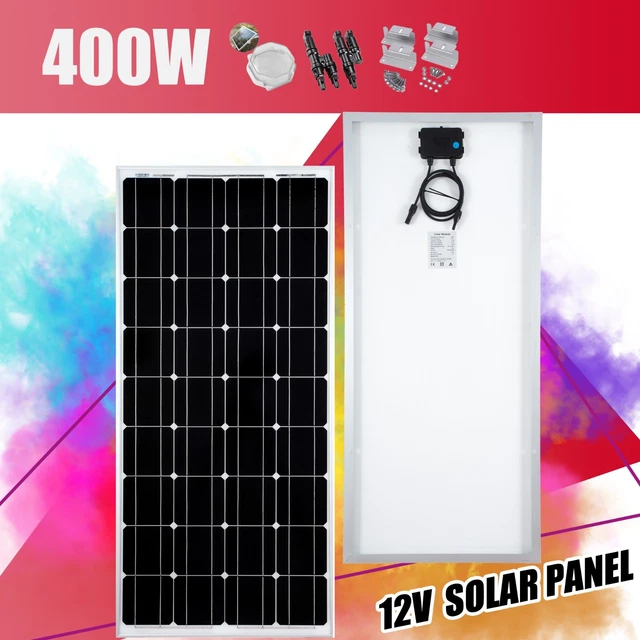 400W 12V FIXED Solar Panel Mono Caravan Camping Home Battery Charging ...