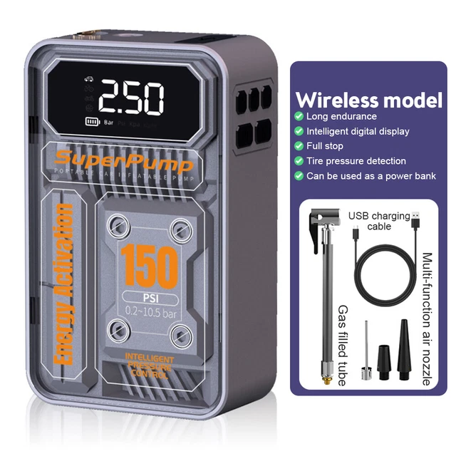 PORTABLE TIRE INFLATOR Wireless 150psi Air Compressor Bicycle Pump ... PORTABLE TIRE INFLATOR Wireless 150psi Air Compressor Bicycle Pump ...