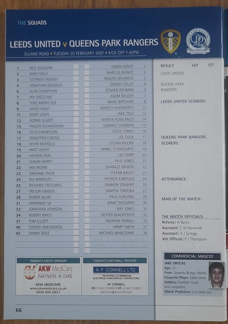 2006-07 LEEDS UNITED vs QPR Football Programme £3.84 - PicClick UK
