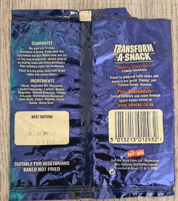 VINTAGE RED MILL Transform- A- Snack Empty Crisp Packet £6.52 - PicClick UK