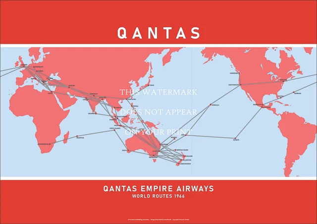 QANTAS EMPIRE AIRWAYS World Route Map 1966 A3 Art Print – 42 x 29 cm ...
