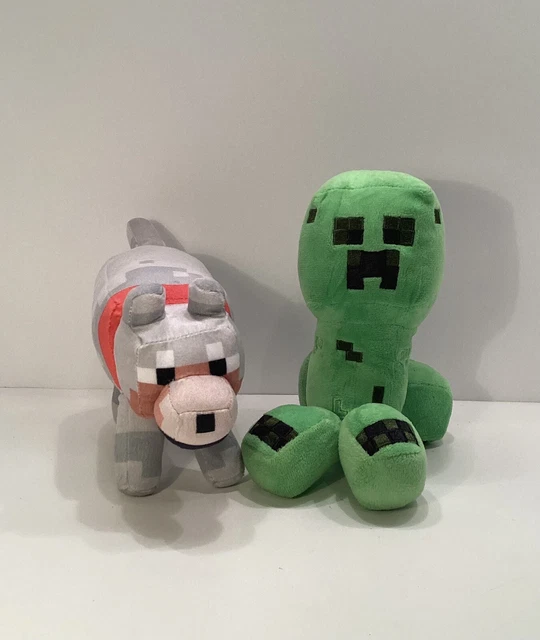 MINECRAFT CREEPER & Wolf Plush, Green creeper, Gray Wolf Plush Toys 9 ...
