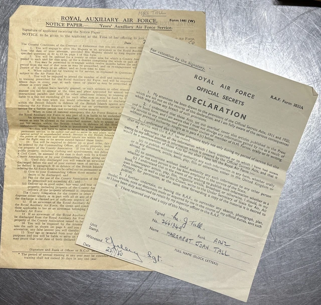RAF R.A.A.F ENLISTMENT Form 1441(W) & Official Secrets Declaration 1950 ...