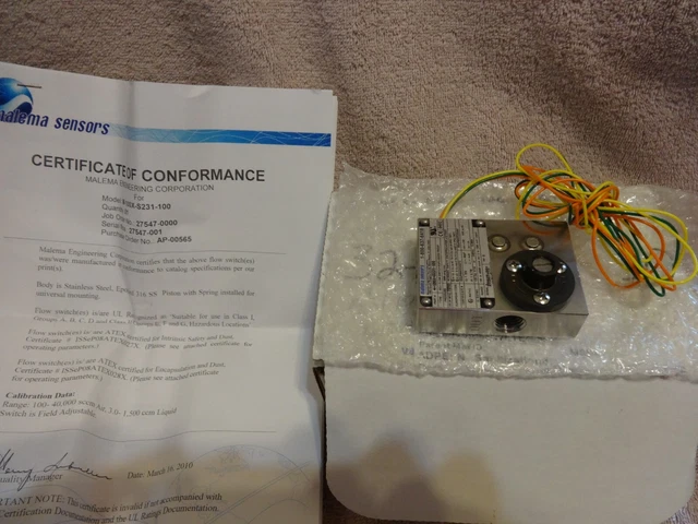 MALEMA SENSORS, M-100X Series Ex-proof Adjustable Flow Switches M-100X ...