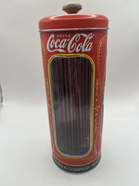 COCA-COLA METAL STRAW Dispenser Lift Off Lid w Sealed Straws Retro ...