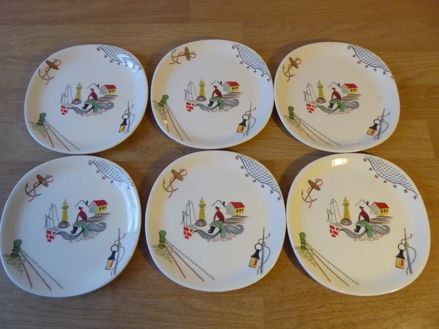 VINTAGE ALFRED MEAKIN Fishermans Cove Side Plates 1950s Design 4No +2 £ ...
