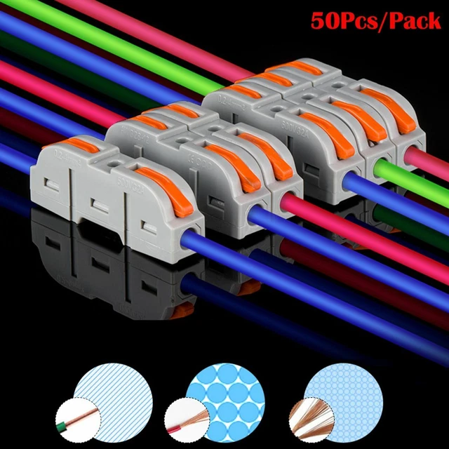 50PC COMPACT WIRE Electrical Connectors Wire Block Clamp Terminal Cable ...