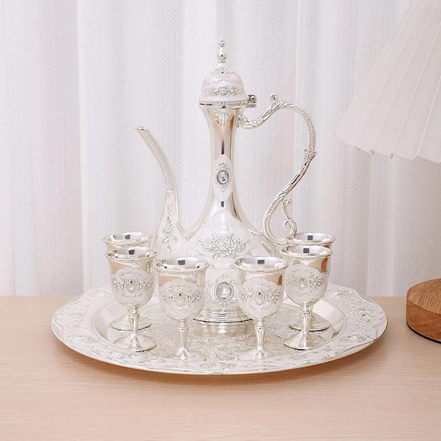 ENSEMBLE DE THÉIÈRE turque de luxe et plateau 6 tasses en métal pour ...