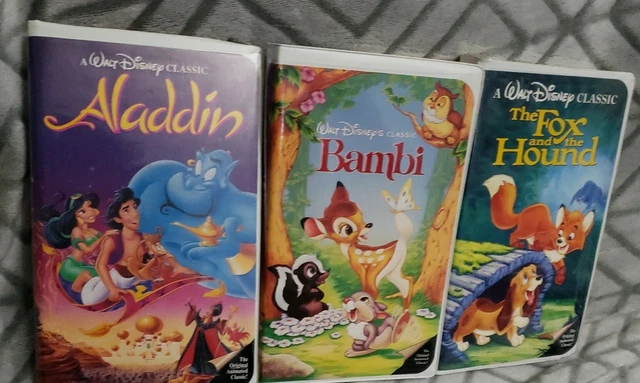 Lot Of 3 Walt Disney Vhs Tapes Black Diamond Classics Aladdin Bambi 0531