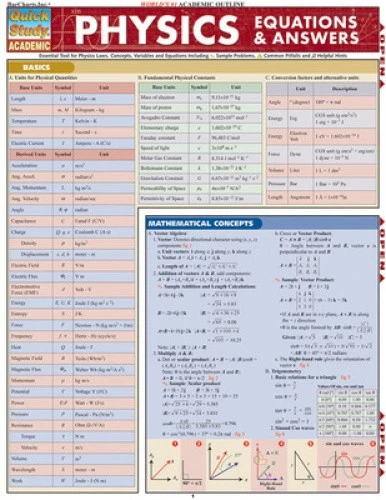 PHYSICS EQUATIONS & Answers Laminate Reference Chart by Jackson, Mark ...