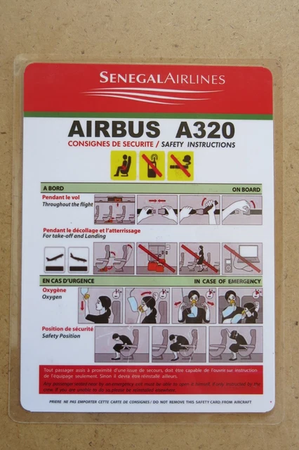 SAFETY CARD - SENEGAL AIRLINES - A320 +++ EXTREM SELTEN / extremely ...