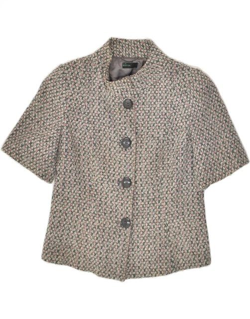 BENETTON WOMENS SHORT Sleeve 4 Button Blazer Jacket UK 12 Medium Grey ...