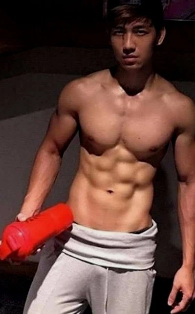 Shirtless Male Athletic Build Beefcake Muscle Jock Hot Asian Guy Photo