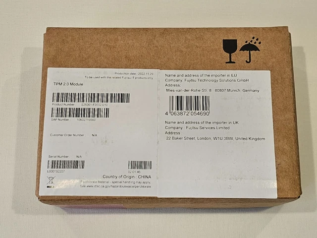 FUJITSU TRUSTED PLATFORM Module (TPM) Kit V2.0 - S26361-F3552-L10 £25. ...