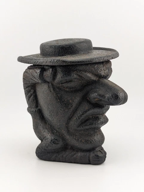 VINTAGE CAST IRON Big Nose Man Contortionist Tobacco Jar Grotesque Man ...