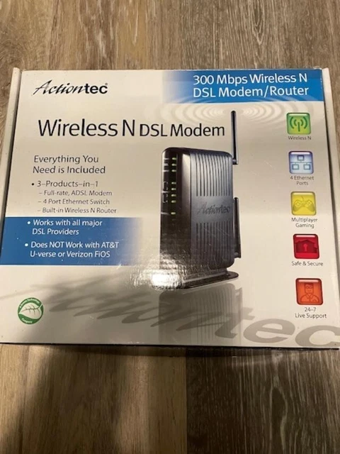 ACTIONTEC GT784WN-01 WIRELESS N DSL Modem Router 300 Mbps WiFi TESTED ...