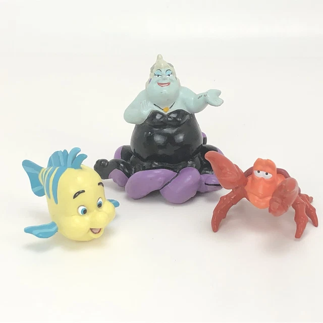 DISNEY LITTLE MERMAID Ursula Flounder Fish Sebastian Crab 3 Collectible ...