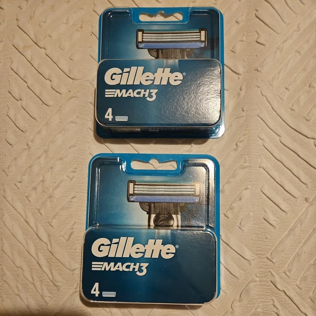 GILLETTE MACH 3 Cartridge Blades 4 pack x 2 - 8 blades Genuine NEW £9. ...