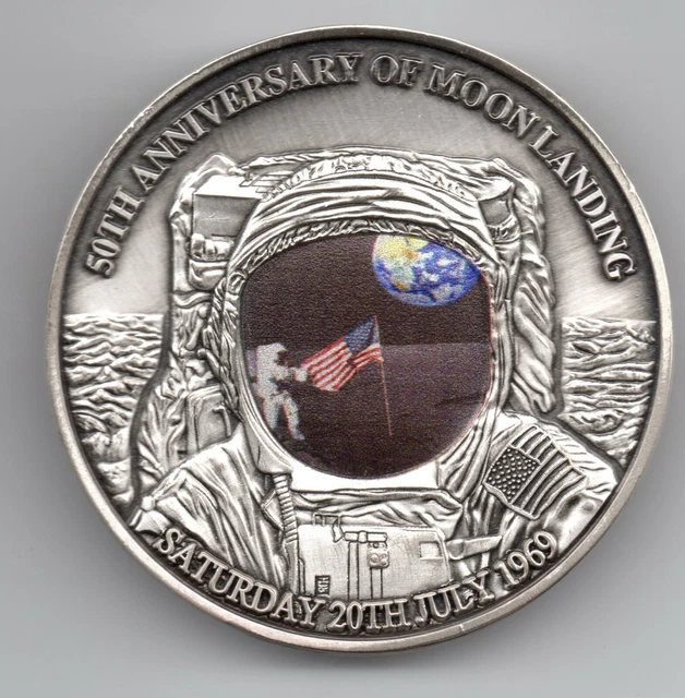 3D DOME MOON Surface Silver Coin 1st Man Landing U C Old Apollo 1969 ...