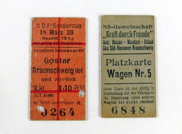 RARE KDF SPECIAL train 1939 ticket train card + place card power ...
