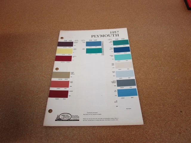 1957 PLYMOUTH CAR paint color chip chart sheet sample EUR 8,39 ...