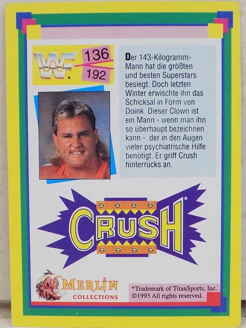 CARTA COLLEZIONABILE TEDESCA Wwf Crush Merlin 1993 136 Wwe Wrestling ...