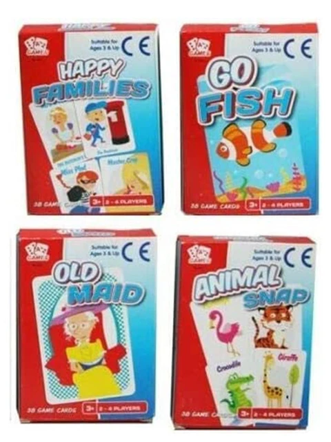 CLASSIC CARD GAMES Pack 4 Go Fish Old Maid Happy Families & Animal Snap ...