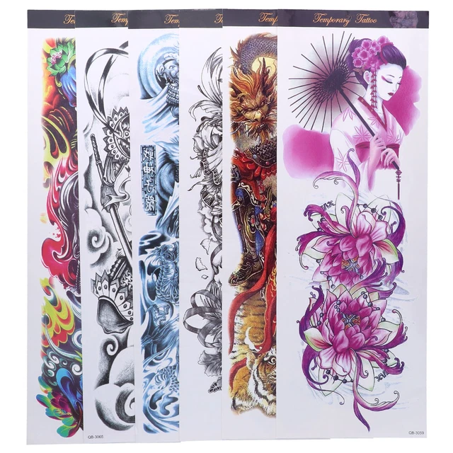 6 SHEETS TEMPORARY Tattoo Stickers Waterproof Full Arm Body Art Tattoos ...