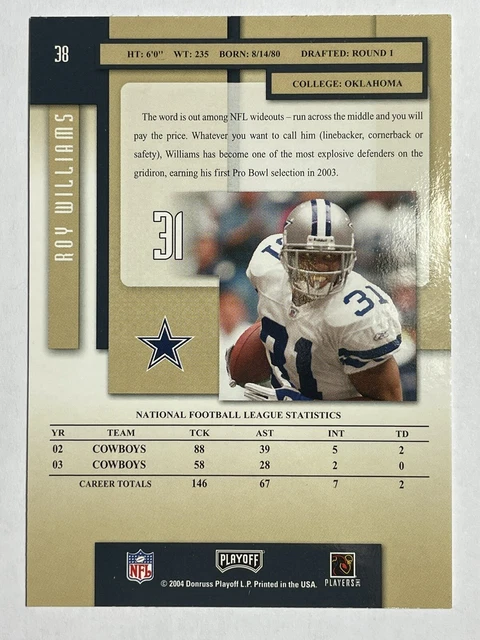 CARTE DE FOOTBALL ROY WILLIAMS Dallas Cowboys, Bengals 2004 Playoff ...