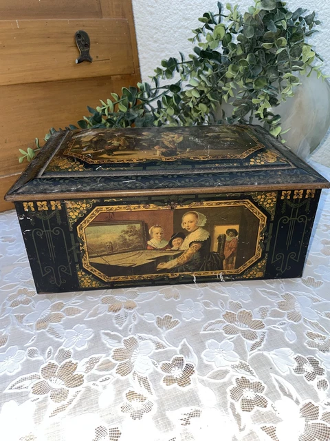 ANCIENNE BOÎTE EN Étain Ou Tôle Peinte avec Miroir d’Époque Fin XIXe ...