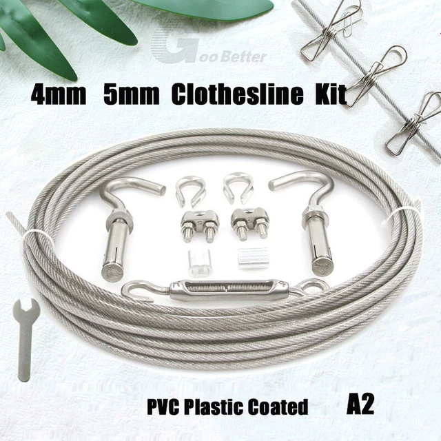 4MM 5MM PVC Plastic Coated Wire Rope Clothesline Garden Hanging Line ...
