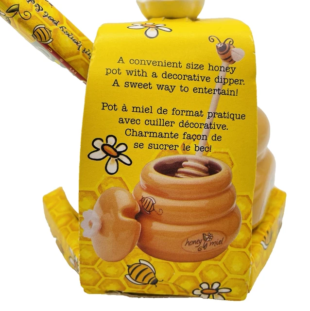 NEW MINI Honey Miel Ceramic Beehive Jar Lid & Wooden Bumble Bee Honey ...