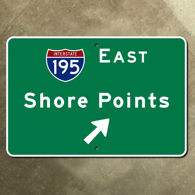 NEW JERSEY SHORE Points Interstate 195 East highway marker road sign ...