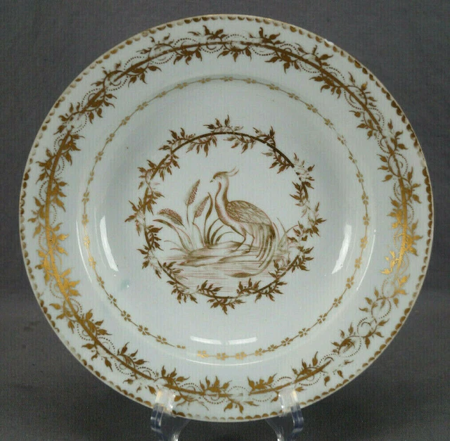 18TH CENTURY CHINESE Export Porcelain Gold & Red Bird & Floral Deep ...
