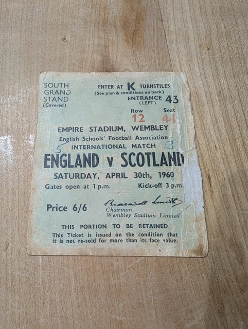 ENGLAND V SCOTLAND English Schools International Football Ticket Stub ...