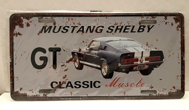 FORD MUSTANG SHELBY GT 2 DOOR BLUE Metal Vintage Tin License Number ...